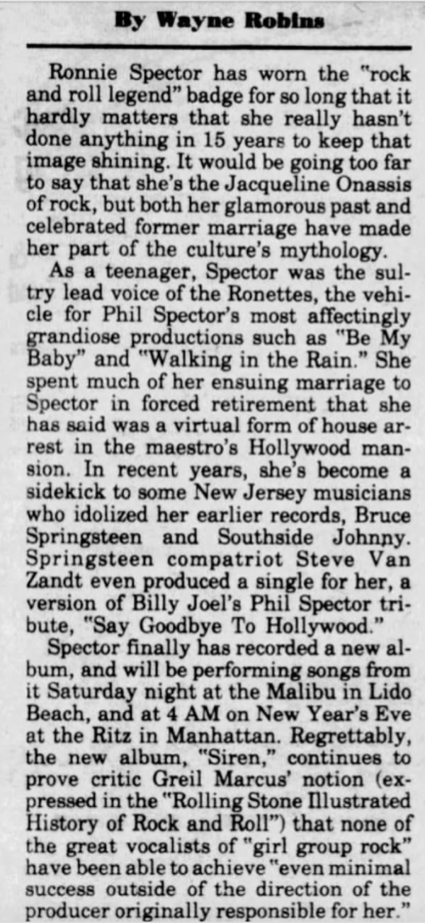 Ronnie Spector 1980 – Brian Ferrari's Blog