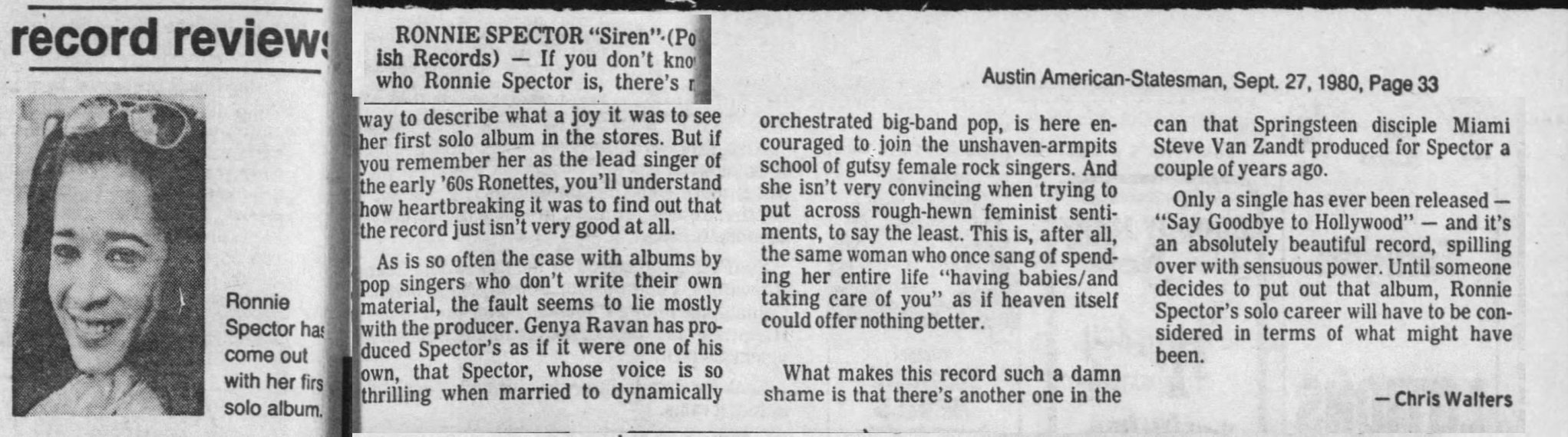 Ronnie Spector 1980 – Brian Ferrari's Blog