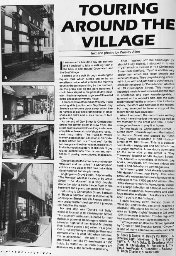 In Touch For Men: A Tour of Gay Greenwich Village (1990) – Brian ...